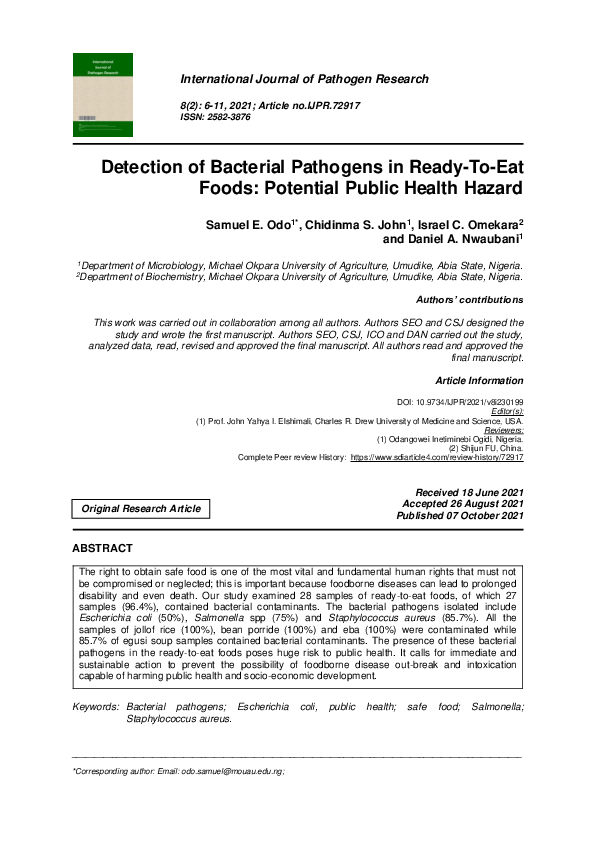 (PDF) Detection of Bacterial Pathogens in Ready-To-Eat Foods: Potential ...