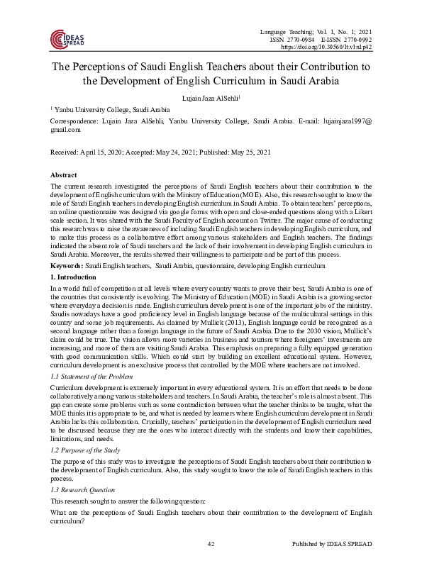 (PDF) The Perceptions of Saudi English Teachers about their ...
