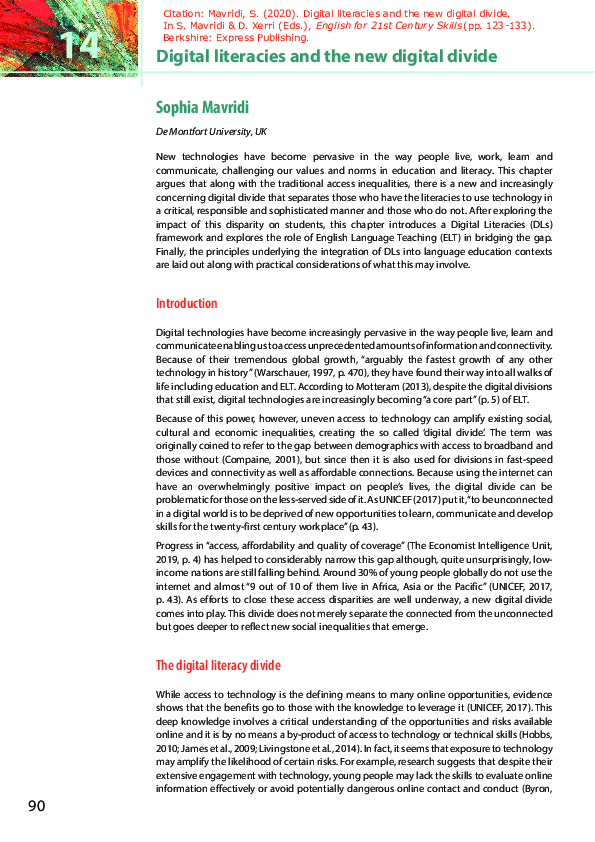 (PDF) Digital literacies and the new digital divide