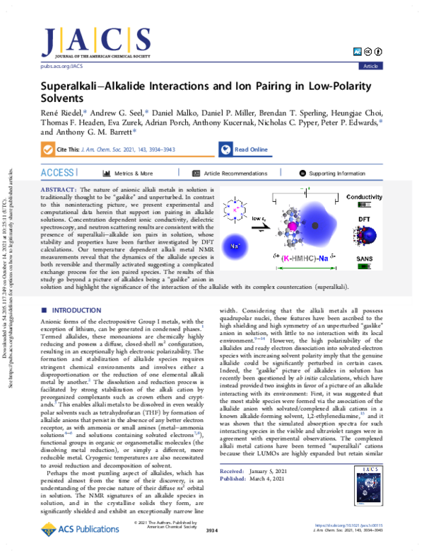 (PDF) Superalkali–Alkalide Interactions and Ion Pairing in Low-Polarity ...