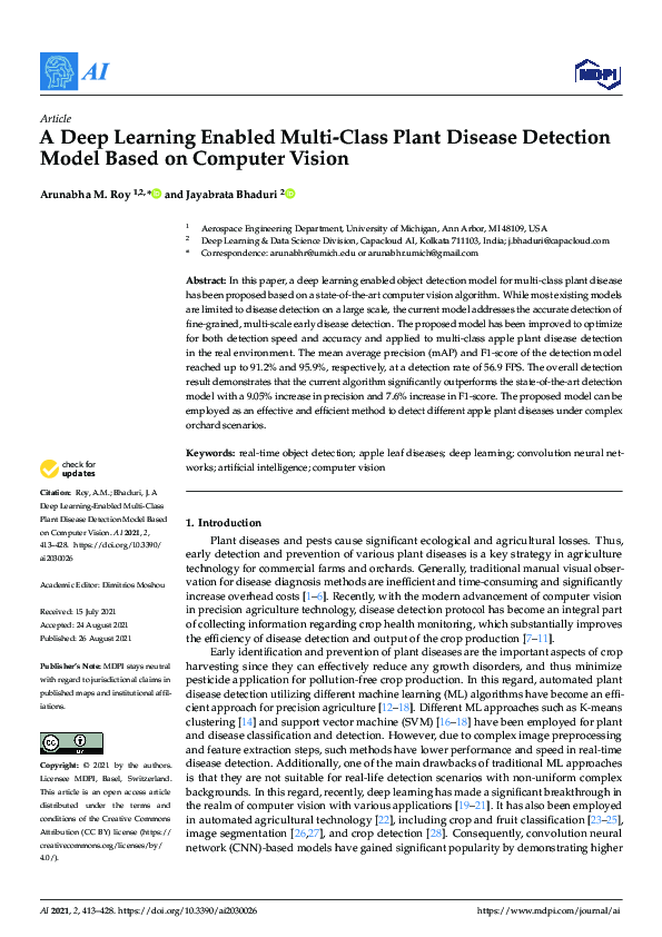 (PDF) A Deep Learning Enabled Multi-Class Plant Disease Detection Model Based on Computer Vision
