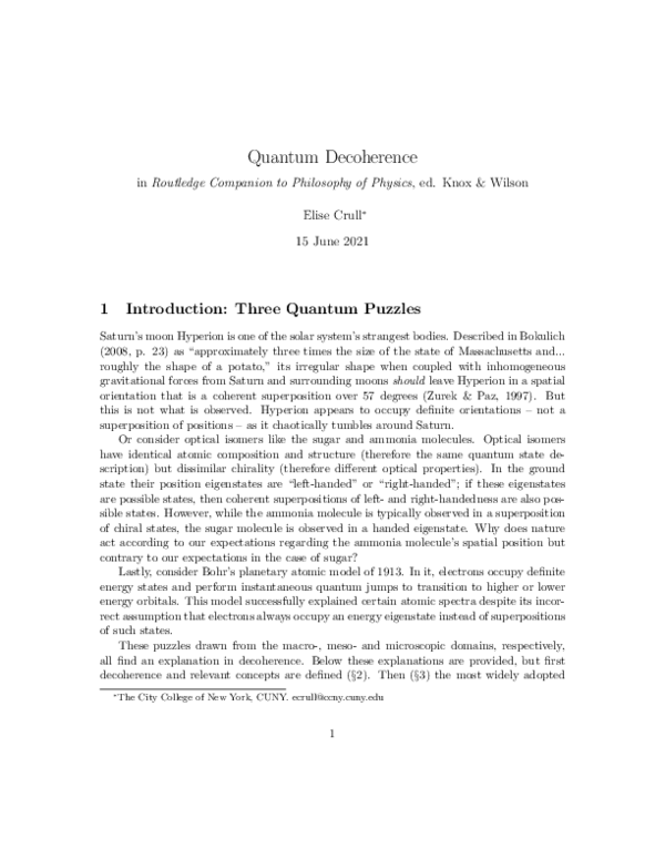 (PDF) Quantum Decoherence (draft of forthcoming chap)