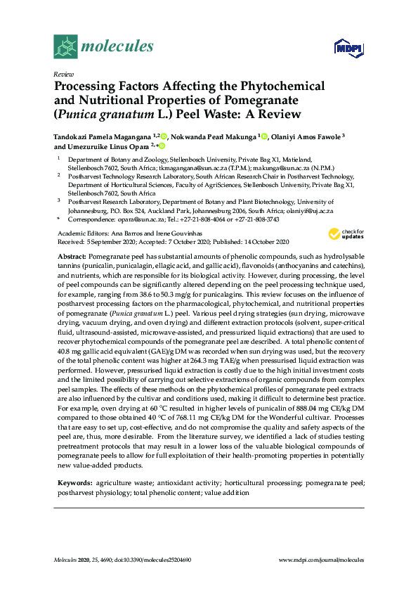 (PDF) Processing Factors Affecting the Phytochemical and Nutritional Properties of Pomegranate ...