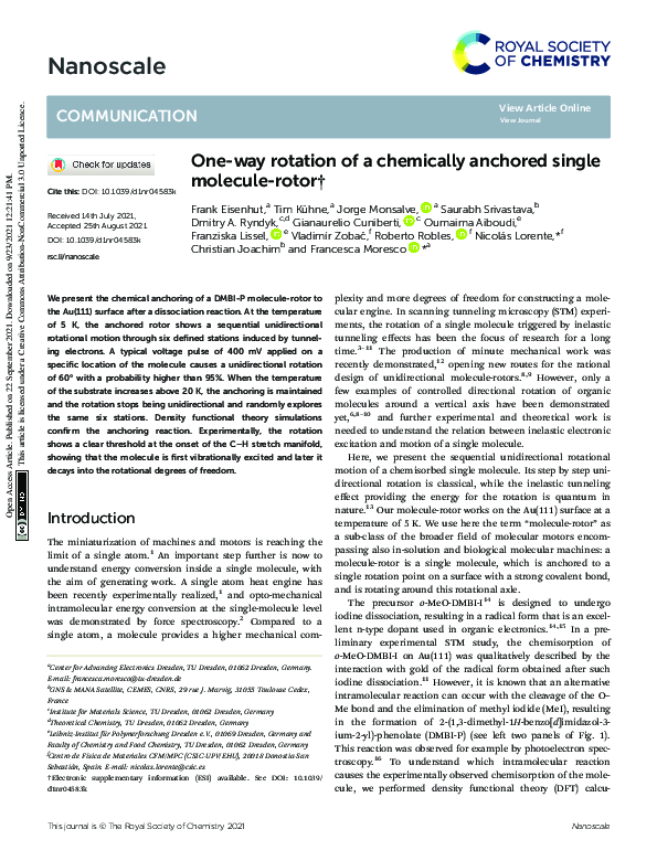 (PDF) One-way rotation of a chemically anchored single molecule-rotor