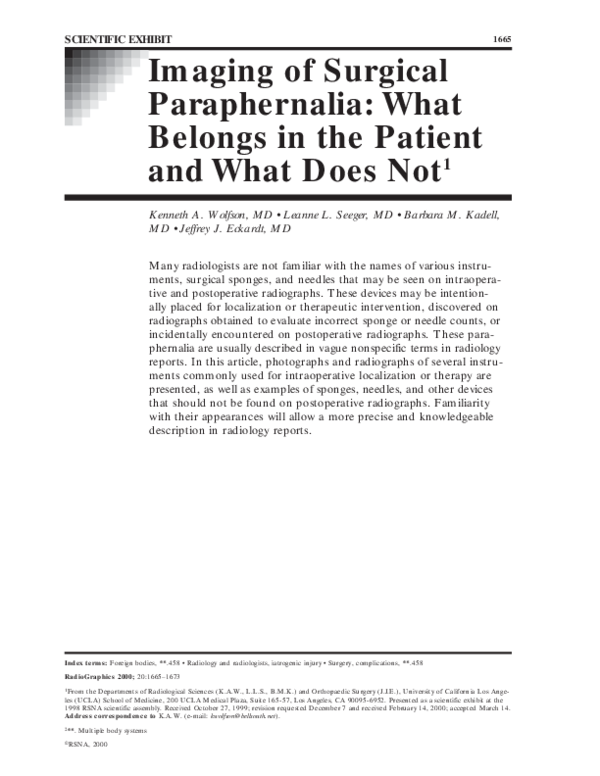 (PDF) Imaging of Surgical Paraphernalia: What Belongs in the Patient ...