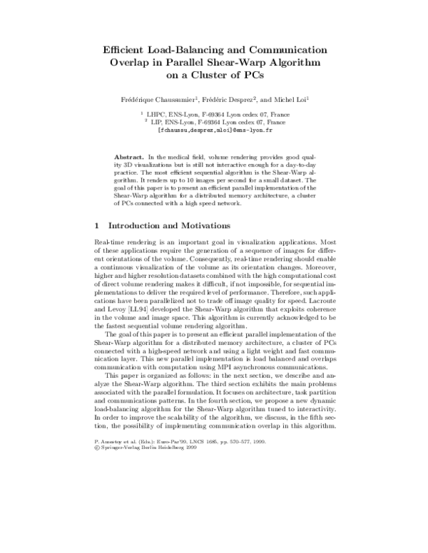 (PDF) Efficient Load-Balancing and Communication Overlap in Parallel Shear-Warp Algorithm on a ...