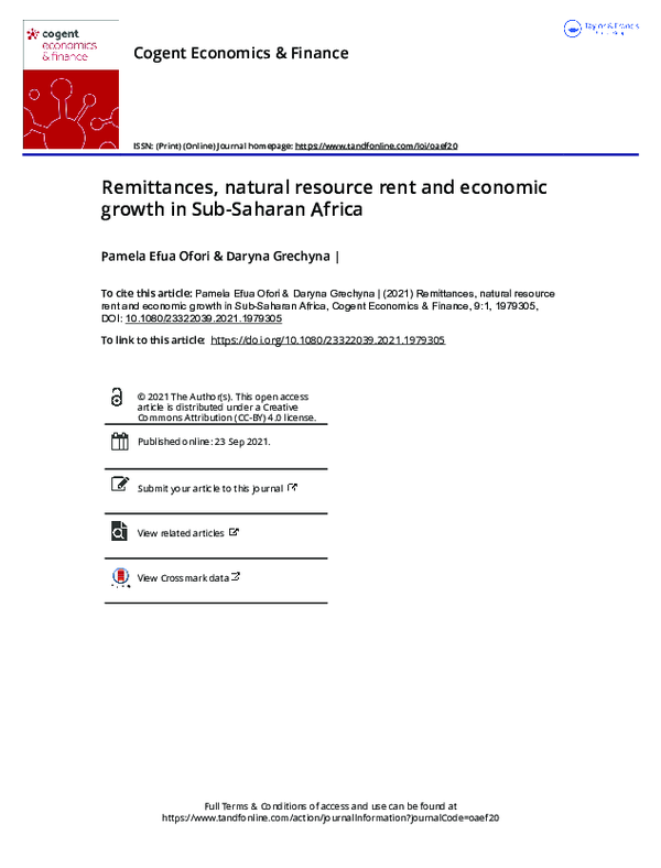 (PDF) Remittances, natural resource rent and economic growth in Sub ...