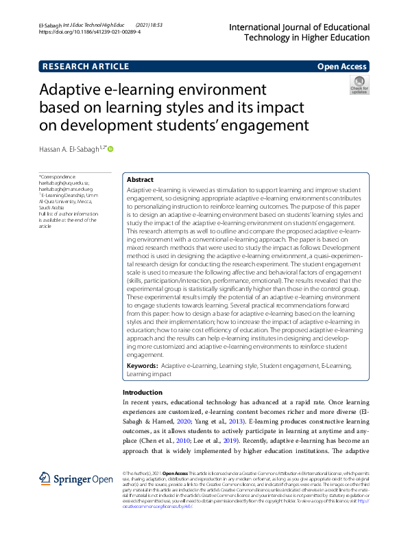 (PDF) Adaptive e-learning environment based on learning styles and its ...