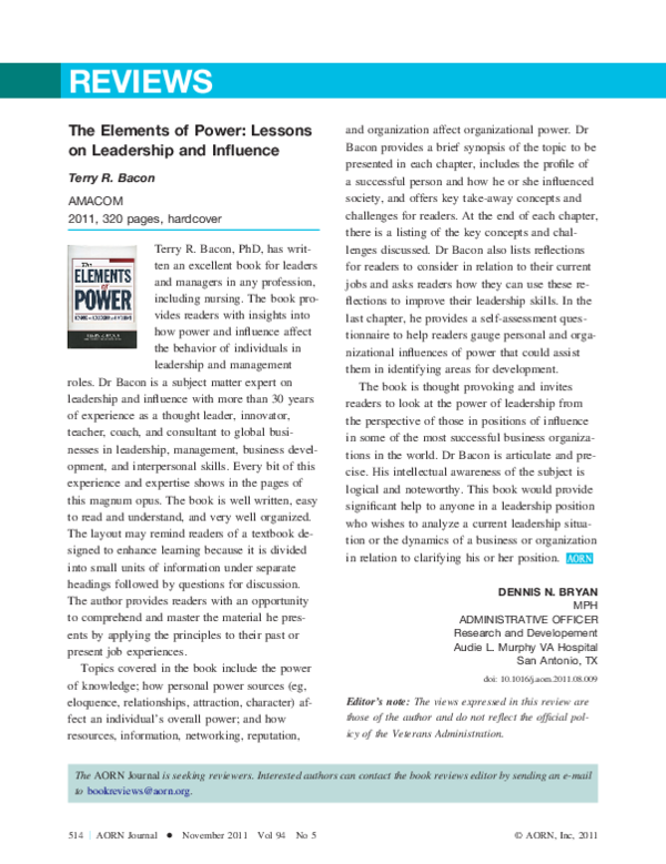 (PDF) The Elements of Power: Lessons on Leadership and Influence