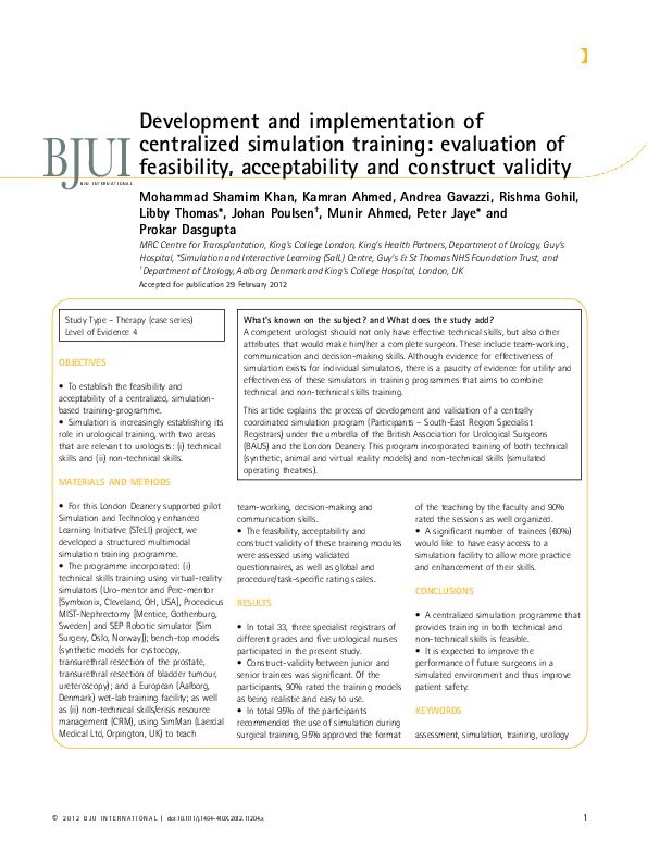 (PDF) Development and implementation of centralized simulation training: evaluation of ...