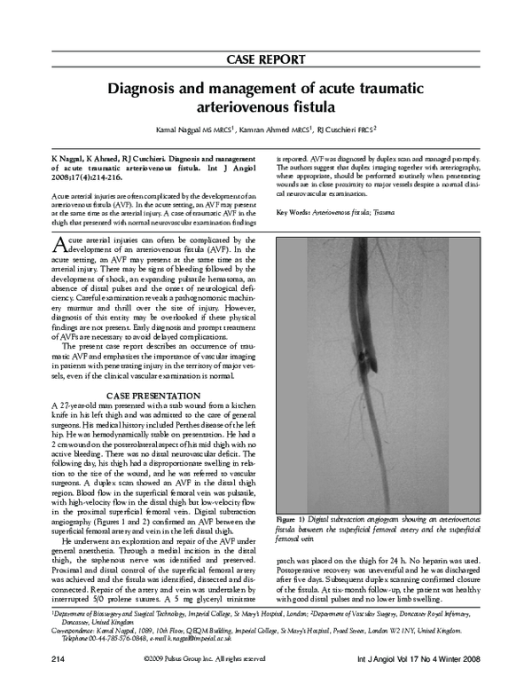 (PDF) Diagnosis and management of acute traumatic arteriovenous fistula ...