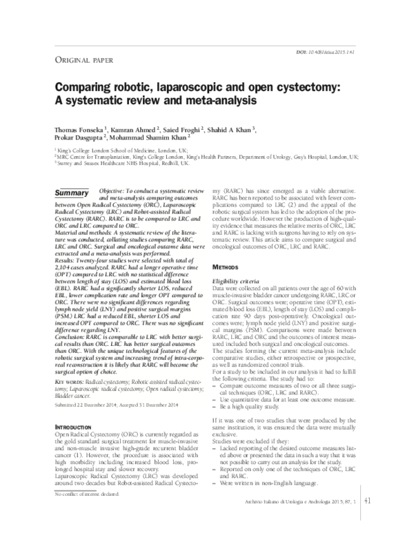 (PDF) Comparing robotic, laparoscopic and open cystectomy: a systematic ...