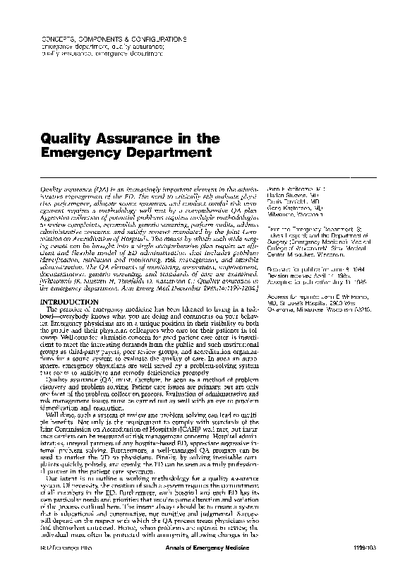 (PDF) Quality assurance in the emergency department