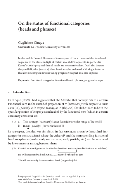 (PDF) On the status of functional categories (heads and phrases)
