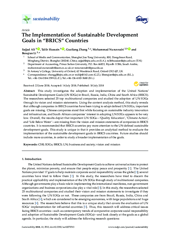 (PDF) The Implementation of Sustainable Development Goals and New Urban ...