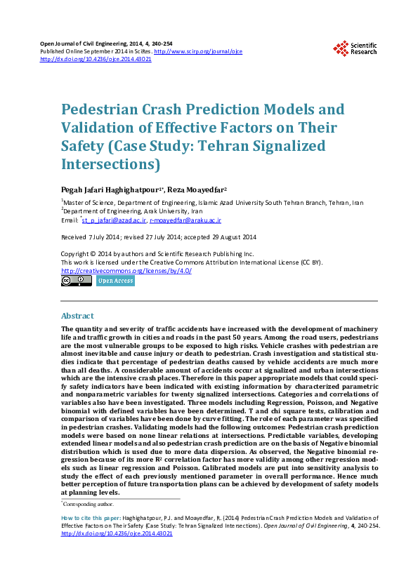 (PDF) Pedestrian Crash Prediction Models and Validation of Effective Factors on Their Safety ...