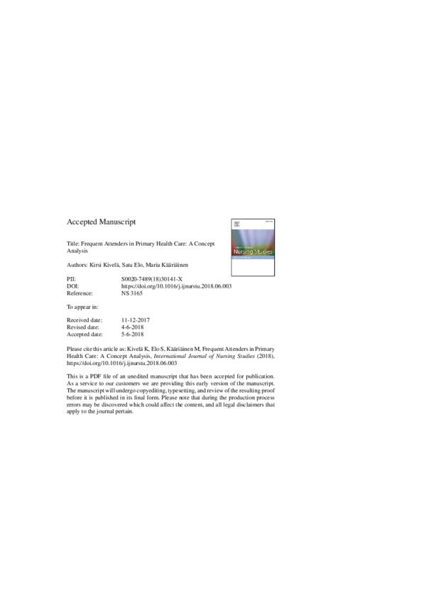 (PDF) Frequent attenders in primary health care: A concept analysis
