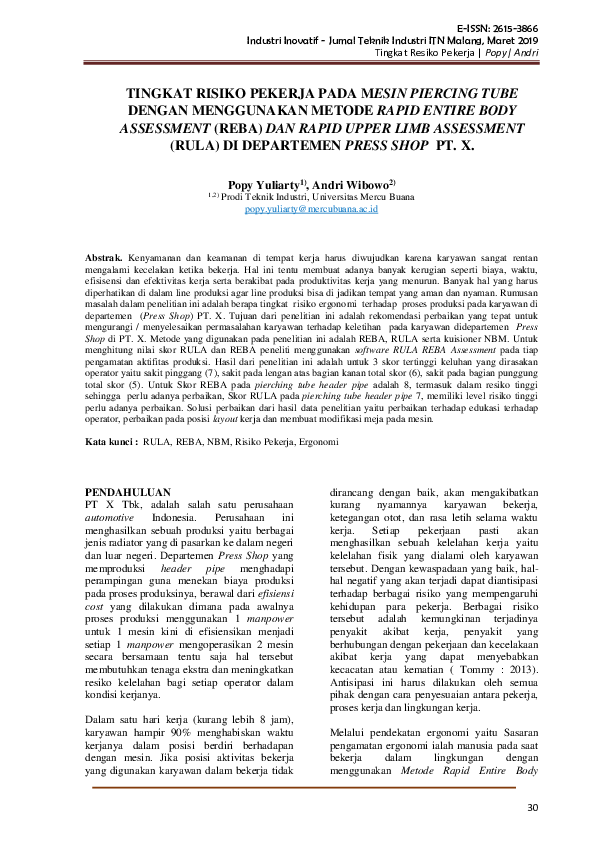 (PDF) Tingkat Risiko Pekerja Pada Mesin Piercing Tube Dengan ...