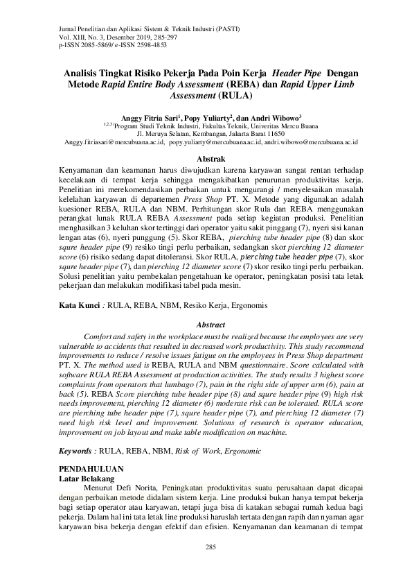 (PDF) Analisis Tingkat Risiko Pekerja Pada Poin Kerja Header Pipe ...
