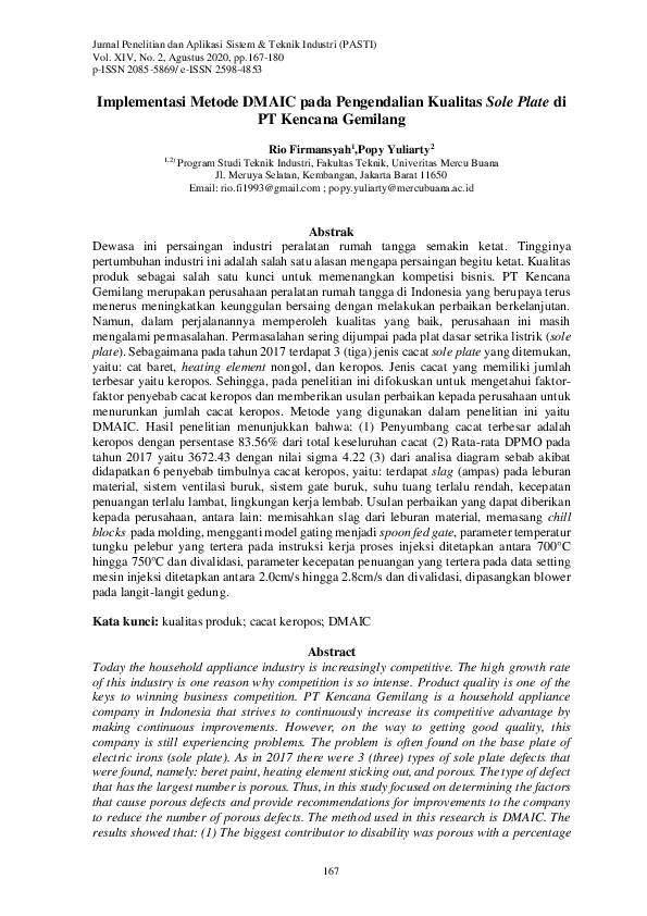 (PDF) Implementasi Metode DMAIC pada Pengendalian Kualitas Sole Plate ...