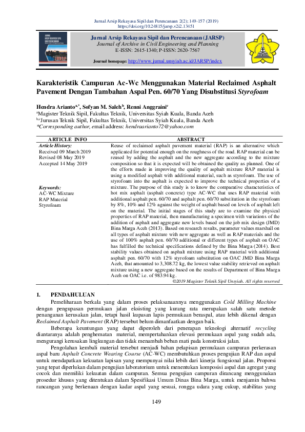 (PDF) Karakteristik Campuran Ac-WC Menggunakan Material Reclaimed ...