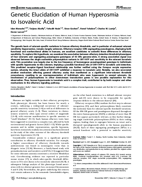 (PDF) Genetic Elucidation of Human Hyperosmia to Isovaleric Acid ...
