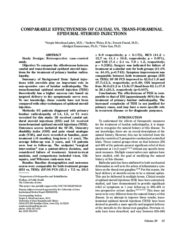 (PDF) Comparable Effectiveness of Caudal vs. Trans-Foraminal Epidural ...
