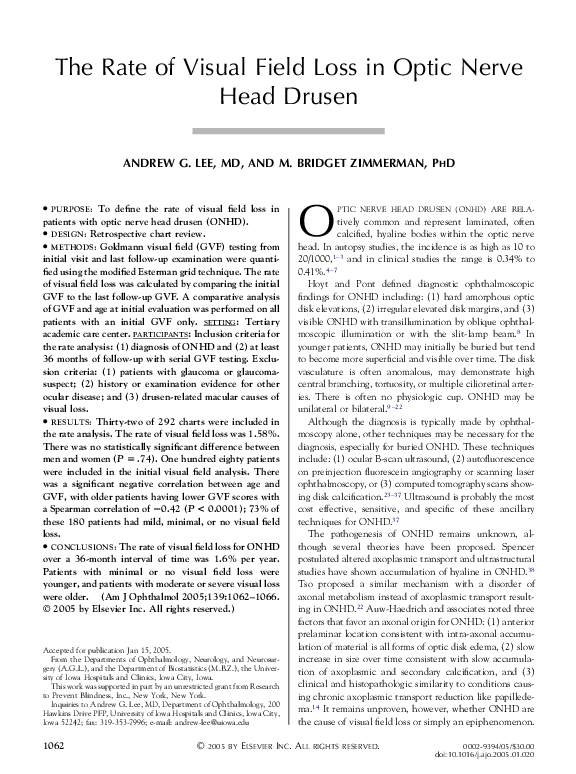 (PDF) The Rate of Visual Field Loss in Optic Nerve Head Drusen