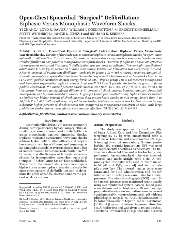 (PDF) Open-Chest Epicardial "Surgical" Defibrillation