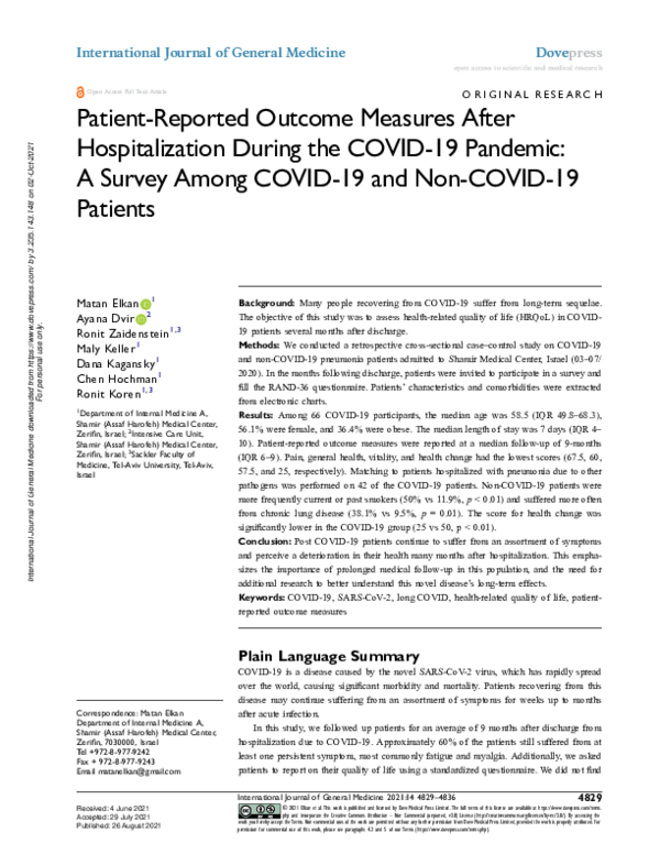 (PDF) Patient-Reported Outcome Measures After Hospitalization During ...