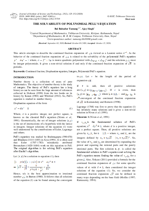 Pdf The Solvability Of Polynomial Pell S Equation