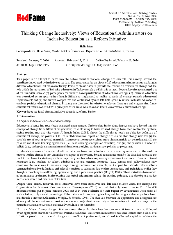 (PDF) Thinking Change Inclusively: Views of Educational Administrators ...