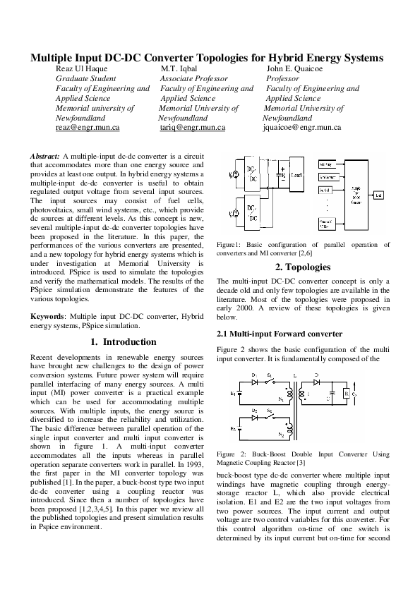 (PDF) Multiple Input DC-DC Converter Topologies for Hybrid Energy Systems