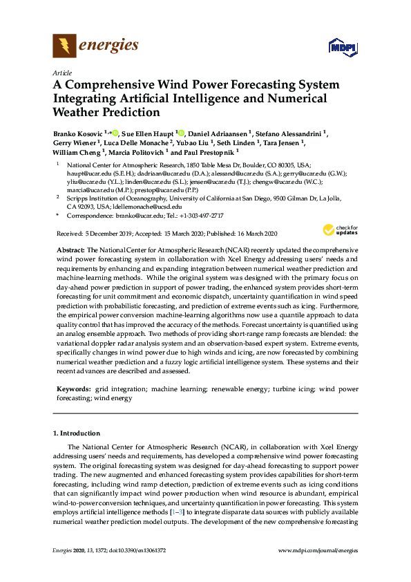Pdf A Comprehensive Wind Power Forecasting System Integrating