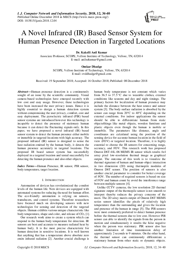 (PDF) A Novel Infrared (IR) Based Sensor System for Human Presence ...