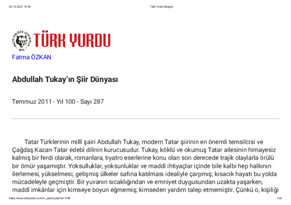 (PDF) Abdullah Tukay'ın Şiir Dünyası