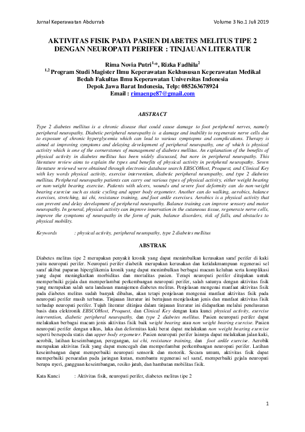(PDF) Aktivitas Fisik Pada Pasien Diabetes Melitus Tipe 2 Dengan ...