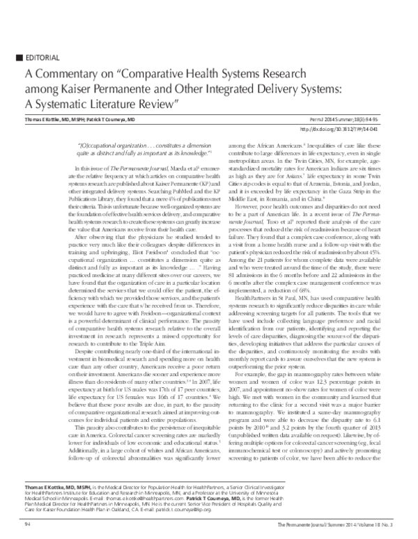 (PDF) A commentary on "comparative health systems research among Kaiser ...