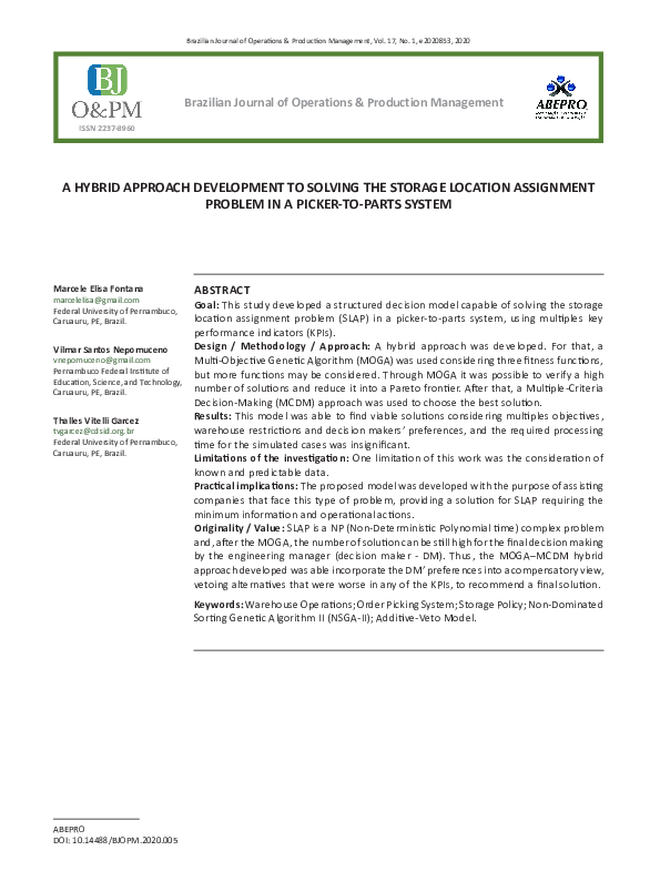 Pdf A Hybrid Approach Development To Solving The Storage Location Assignment Problem In A