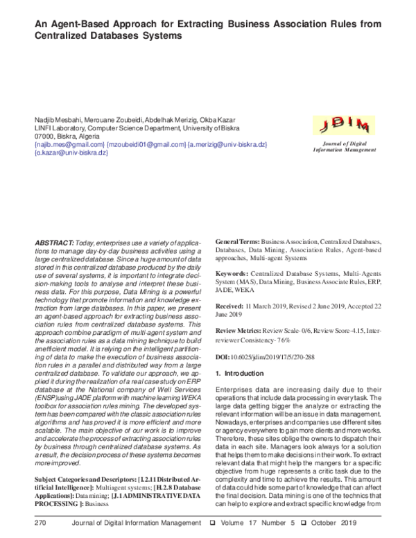 Pdf An Agent Based Approach For Extracting Business Association Rules