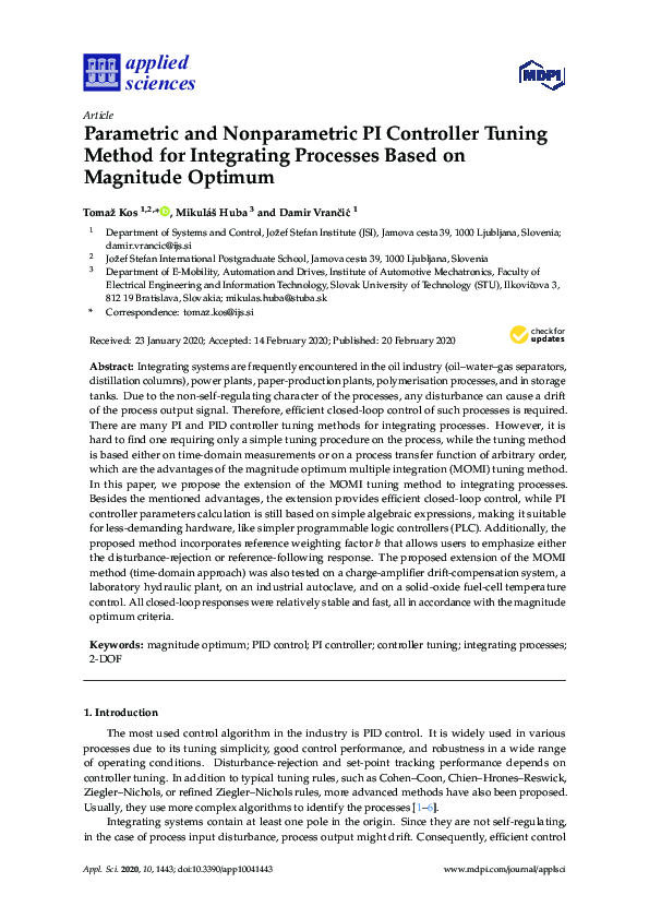 Pdf Momi Tuning Method For Pi Controllers In Integrating Processes