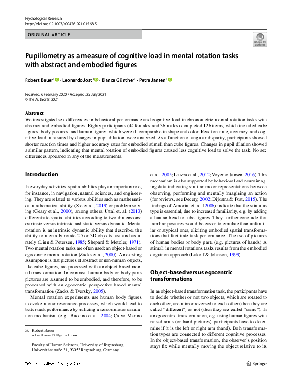 (PDF) Cognitive Load in Mental Rotation: A Pupillometry Study