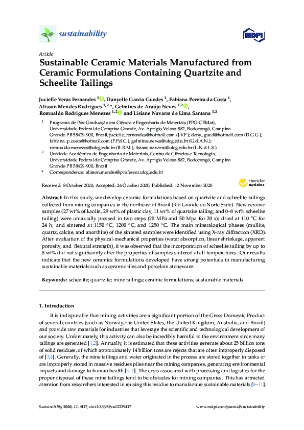 (PDF) Sustainable Ceramic Materials Manufactured from Ceramic ...