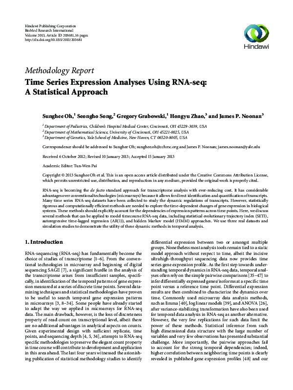 (PDF) Time Series Expression Analyses Using RNA-seq: A Statistical Approach
