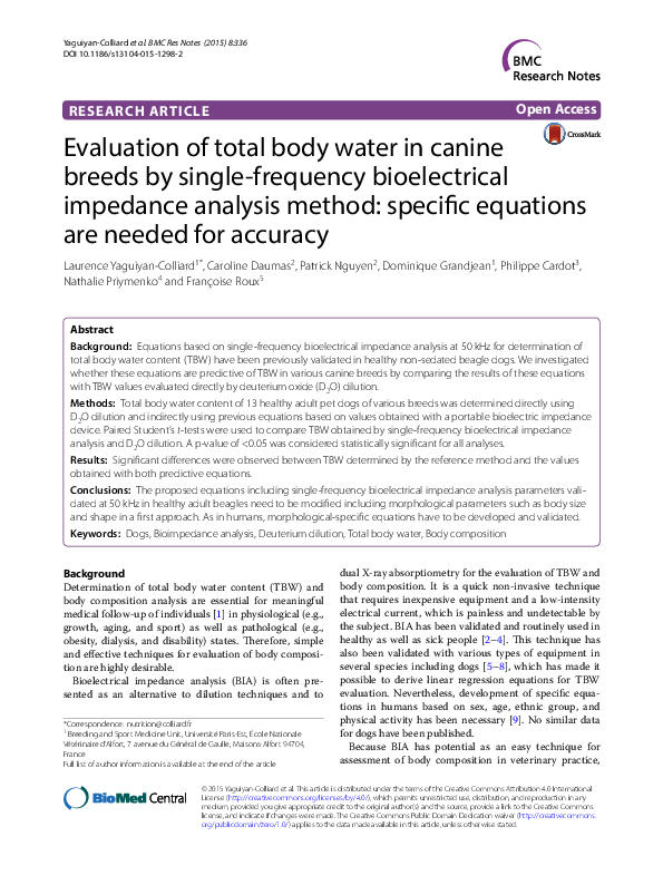 (PDF) Evaluation of total body water in canine breeds by single ...
