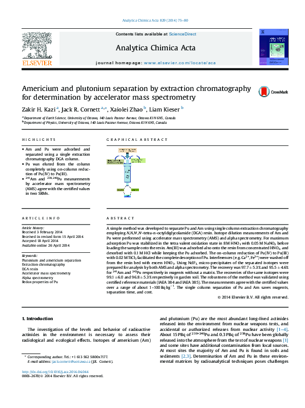 (PDF) Americium and plutonium separation by extraction chromatography ...