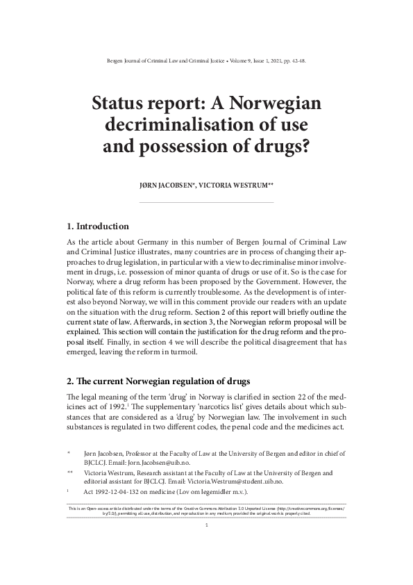 (PDF) Status report: A Norwegian decriminalisation of use and ...