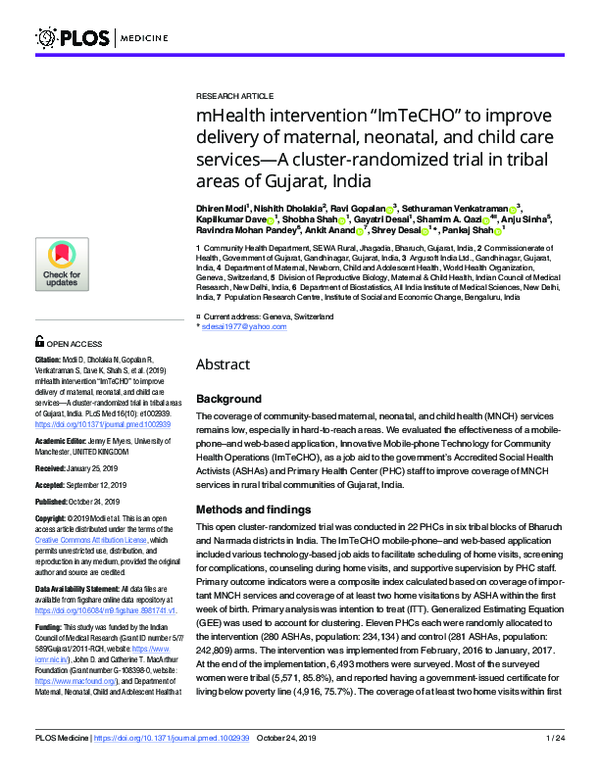 (PDF) mHealth intervention “ImTeCHO” to improve delivery of maternal ...