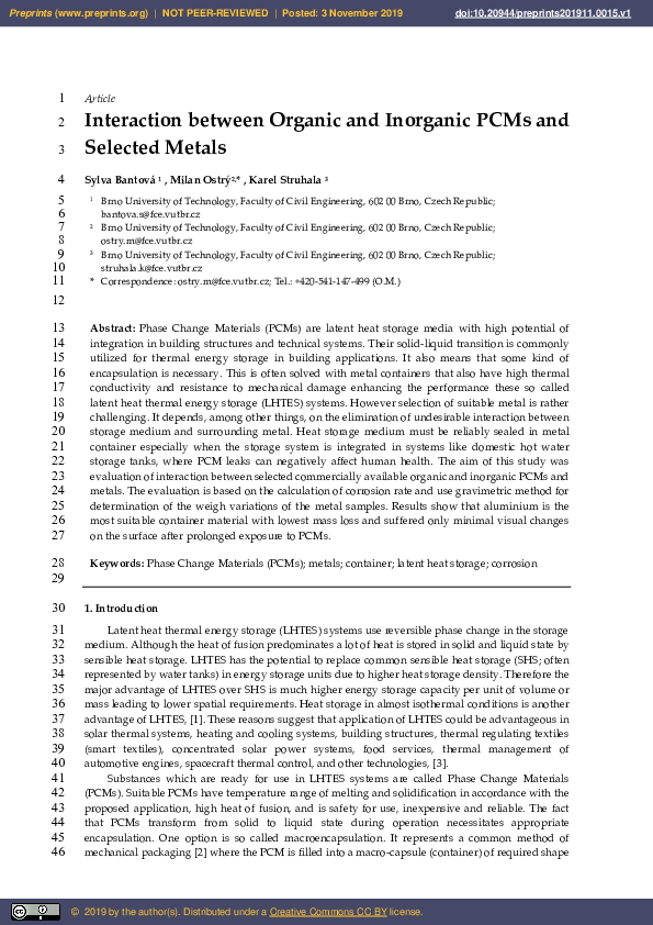 Interaction between Organic and Inorganic PCMs and Selected Metals