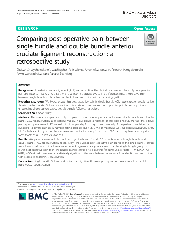 (PDF) Comparing post-operative pain between single bundle and double ...